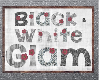 Black and White Horizontal Striped Digital Alphabet Clipart With Large ...
