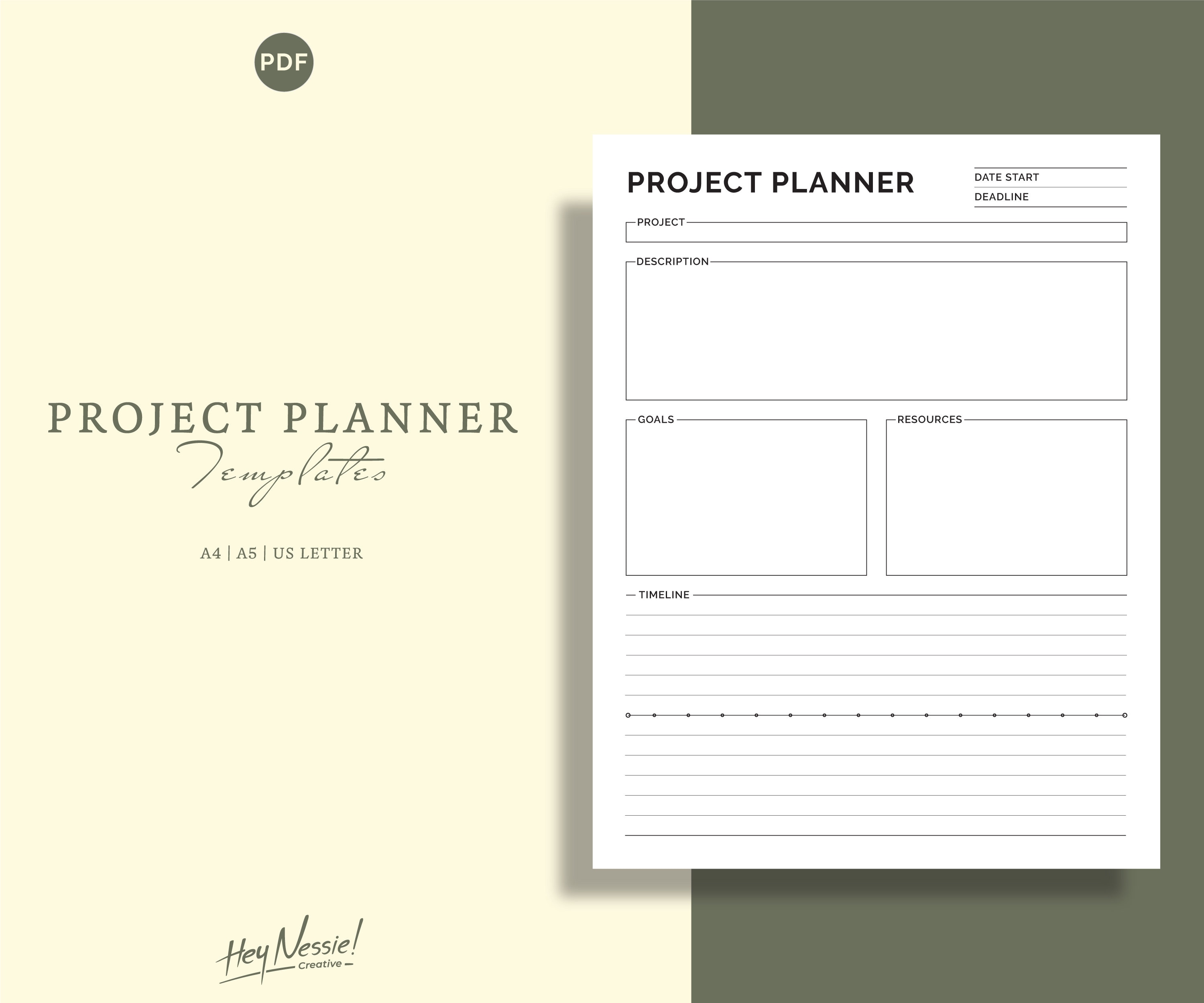 Project Planner Printable, Work Planner, Project Timeline, Project ...