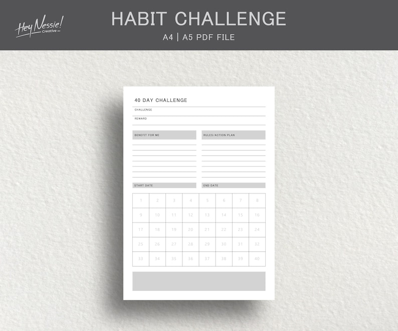 40 Day Challenge, Goal Setting, Progress Tracker, Habit Forming ...