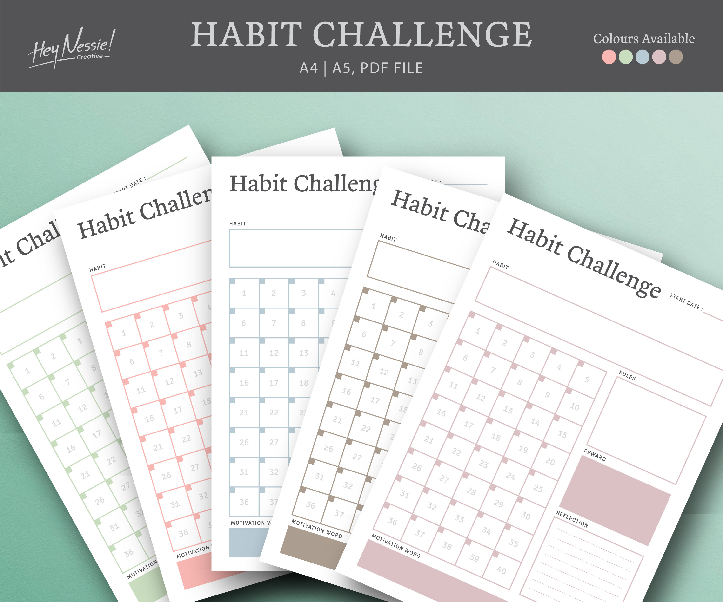 40 Day Habit Challenge Tracker, Goal Tracker, A4, A5 Size PDF - Etsy