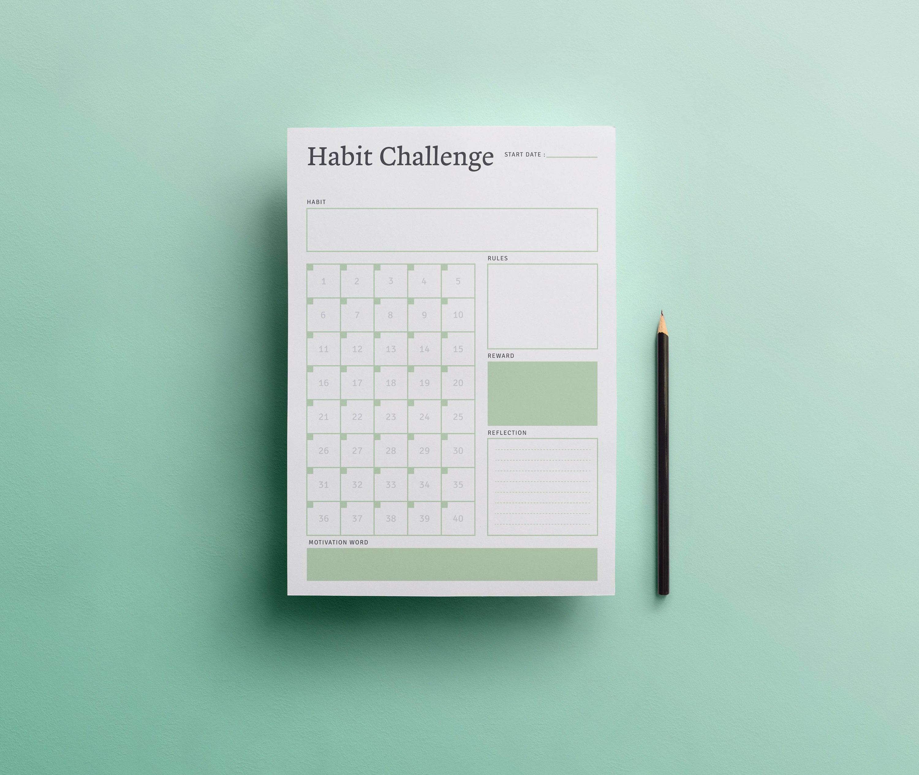 40 Day Habit Challenge Tracker, Goal Tracker, A4, A5 Size PDF - Etsy