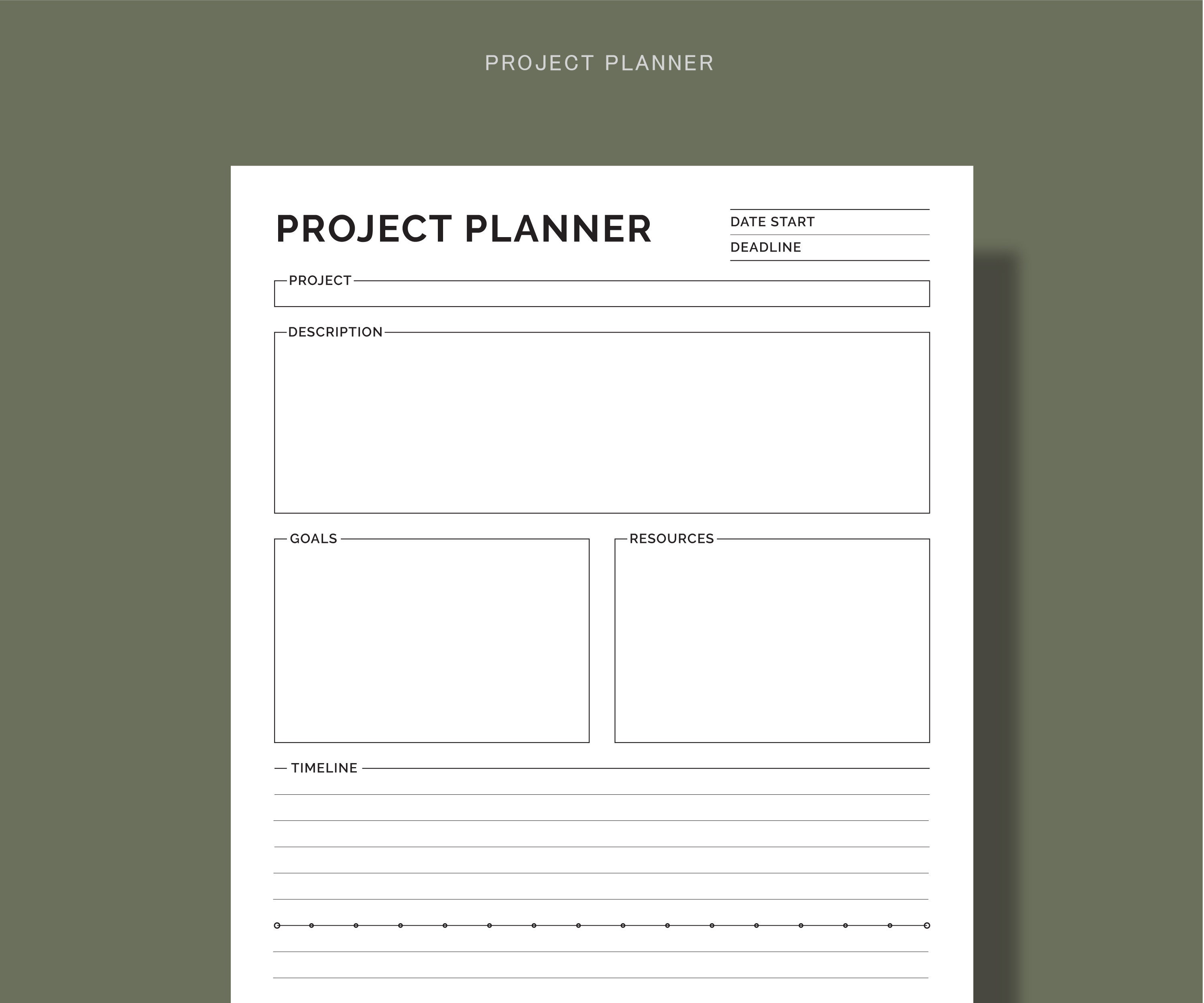 Project Planner Printable, Work Planner, Project Timeline, Project ...