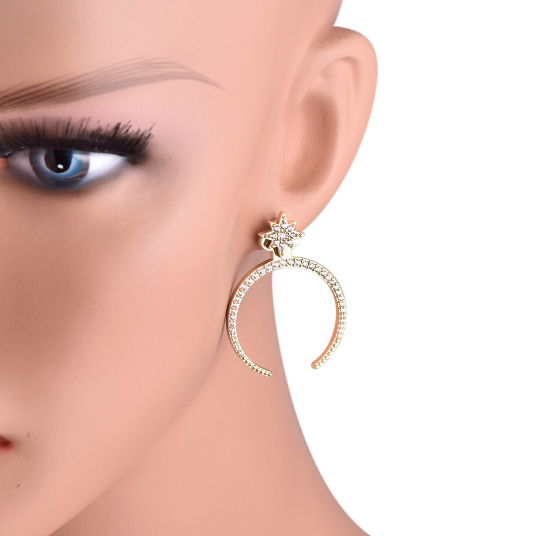 C Shape Detachable Earrings,dainty Open Earrings,moissanite Double Wear ...