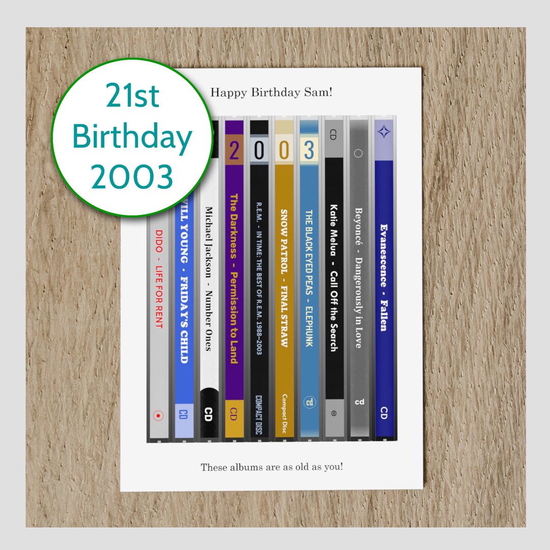 Personalised 21st Birthday Card / Personalised Born in 2003 Music Card ...