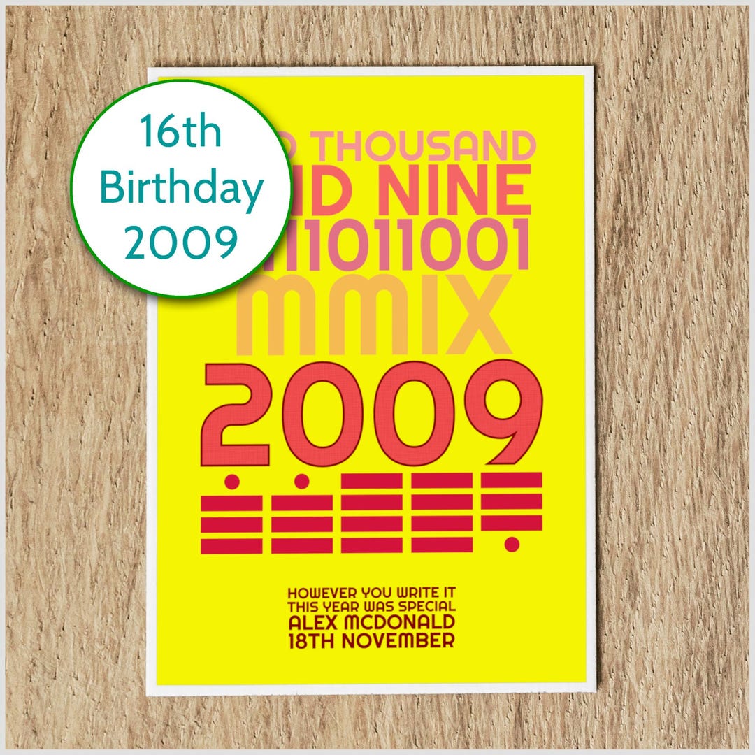 16th Birthday Card for Boy or Girl / 2009 Birthday Card / Personalised ...