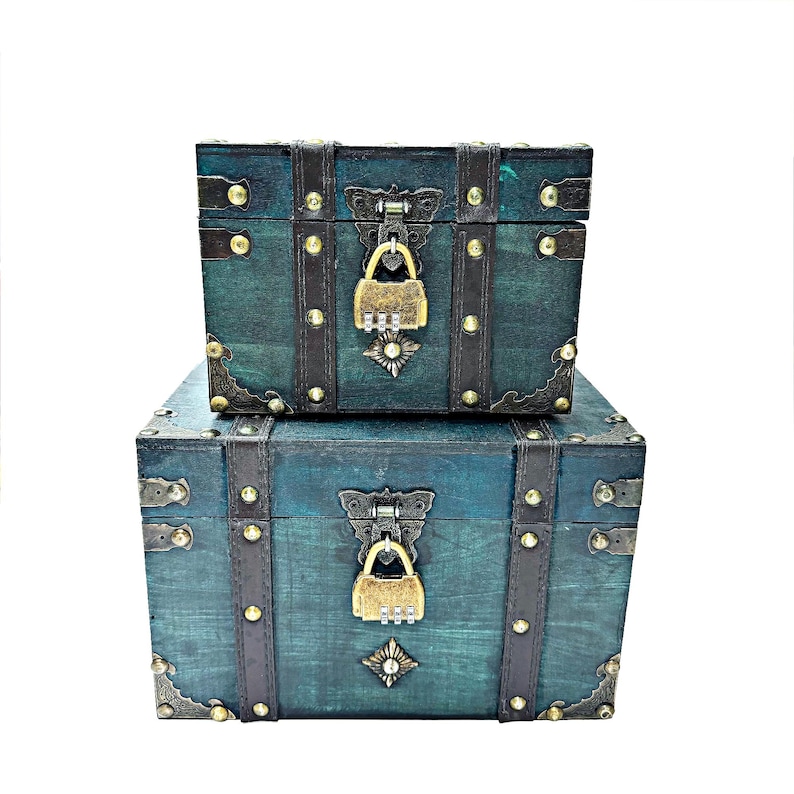 Turquoise Wooden Treasure Box Set With Lock - Etsy