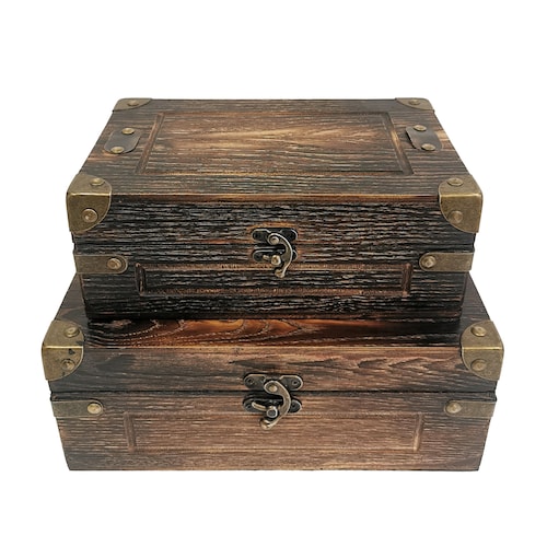 Brown Wood Chest Set Set of 2 - Etsy