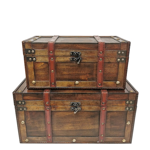 Brown Wood Chest Set Set of 2 - Etsy
