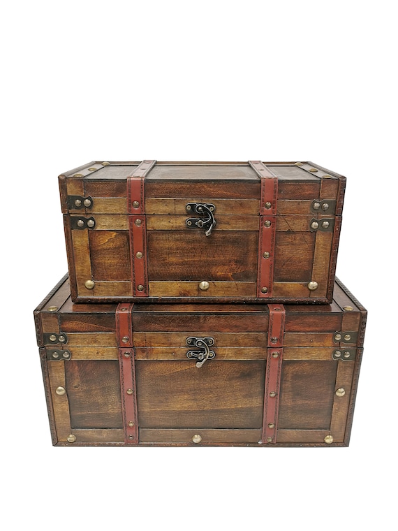 Brown Wood Chest Set Set of 2 - Etsy