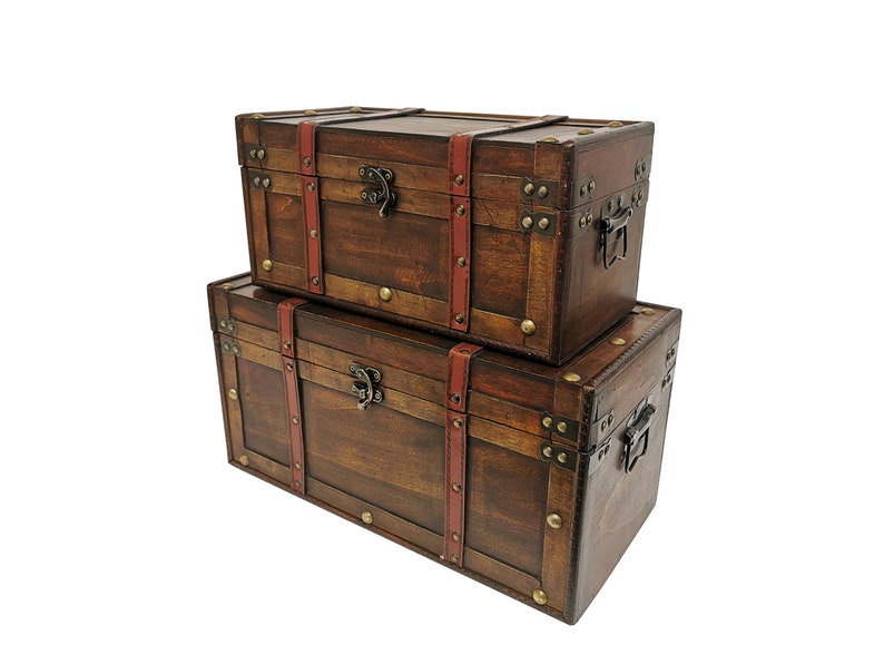Brown Wood Chest Set, Set of 2 - Etsy