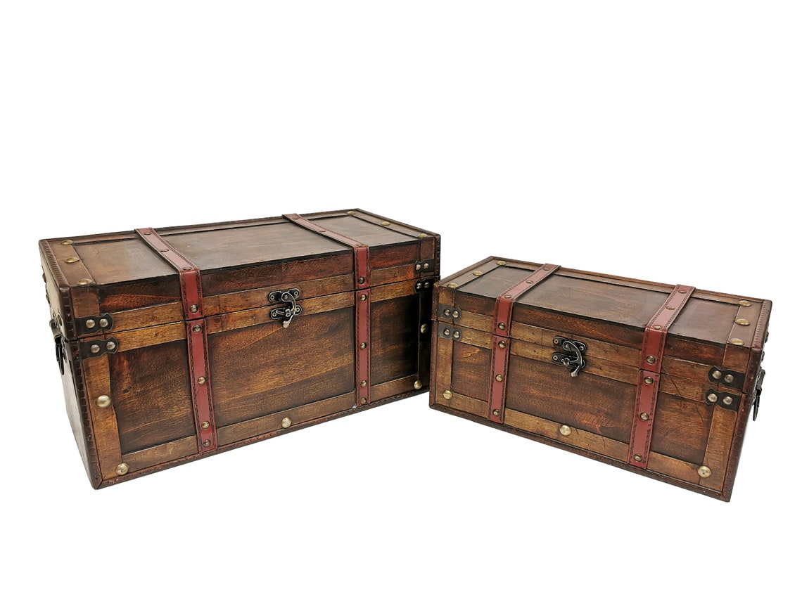 Brown Wood Chest Set Set of 2 | Etsy