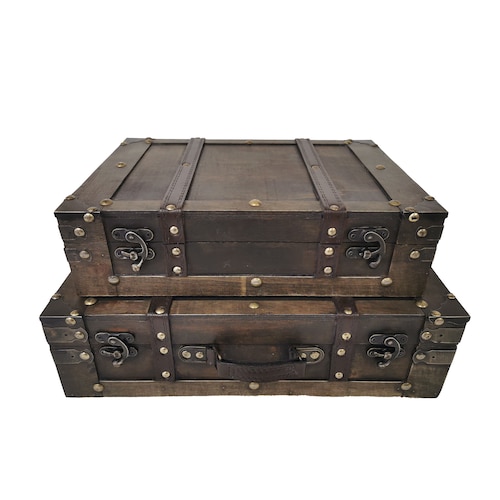 Brown Wood Chest Set Set of 2 - Etsy