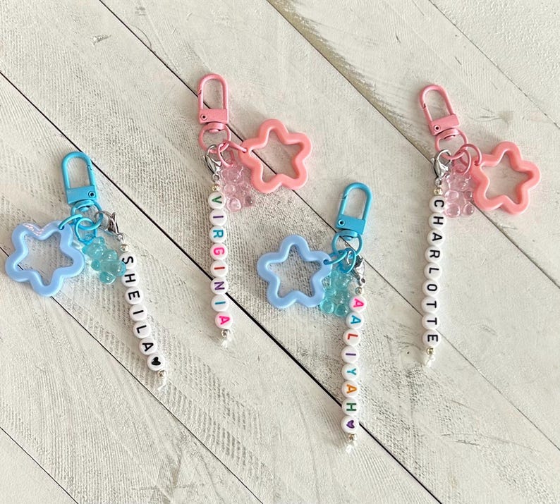 Colorful Beaded Badge Reel Charm | Name Keychain | Fun Personalized ...