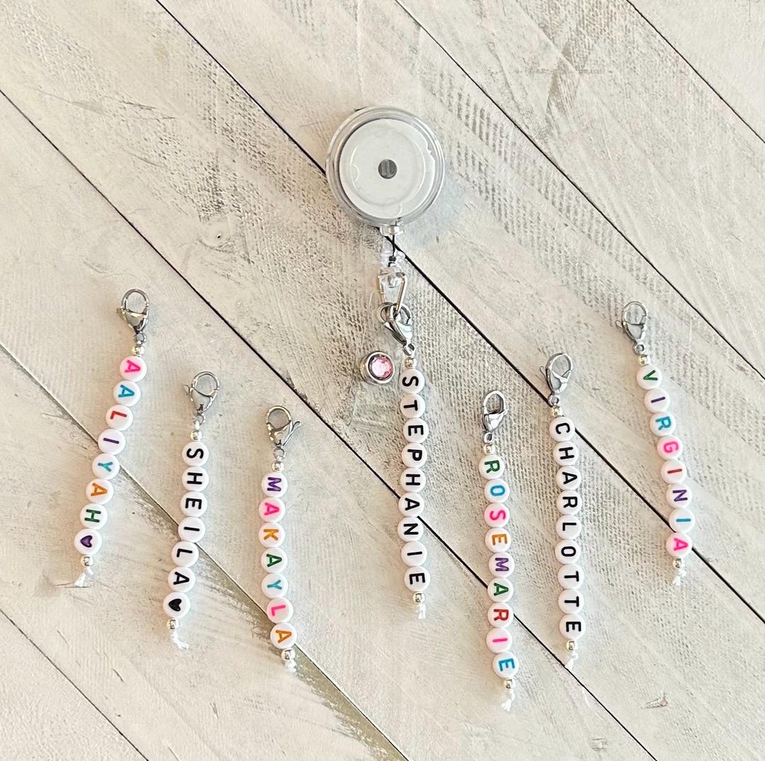 Colorful Beaded Badge Reel Charm | Name Keychain | Fun Personalized ...