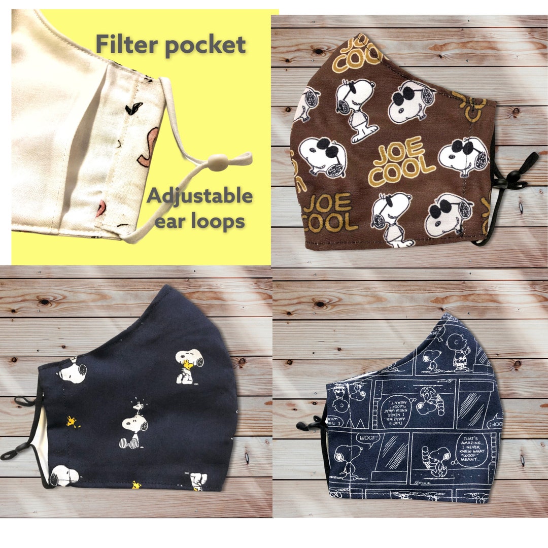 Handmade Snoopy Face Mask With Filter Pocket and Adjustable Ear Loops ...