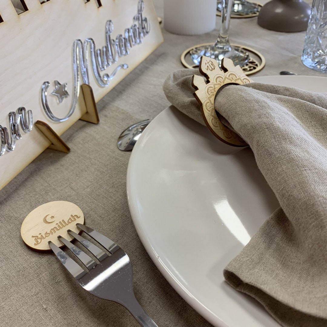 Bismillah Napkin Ring, Wood, Acrylic Glass, Mosque Shape. Napkin Ring ...