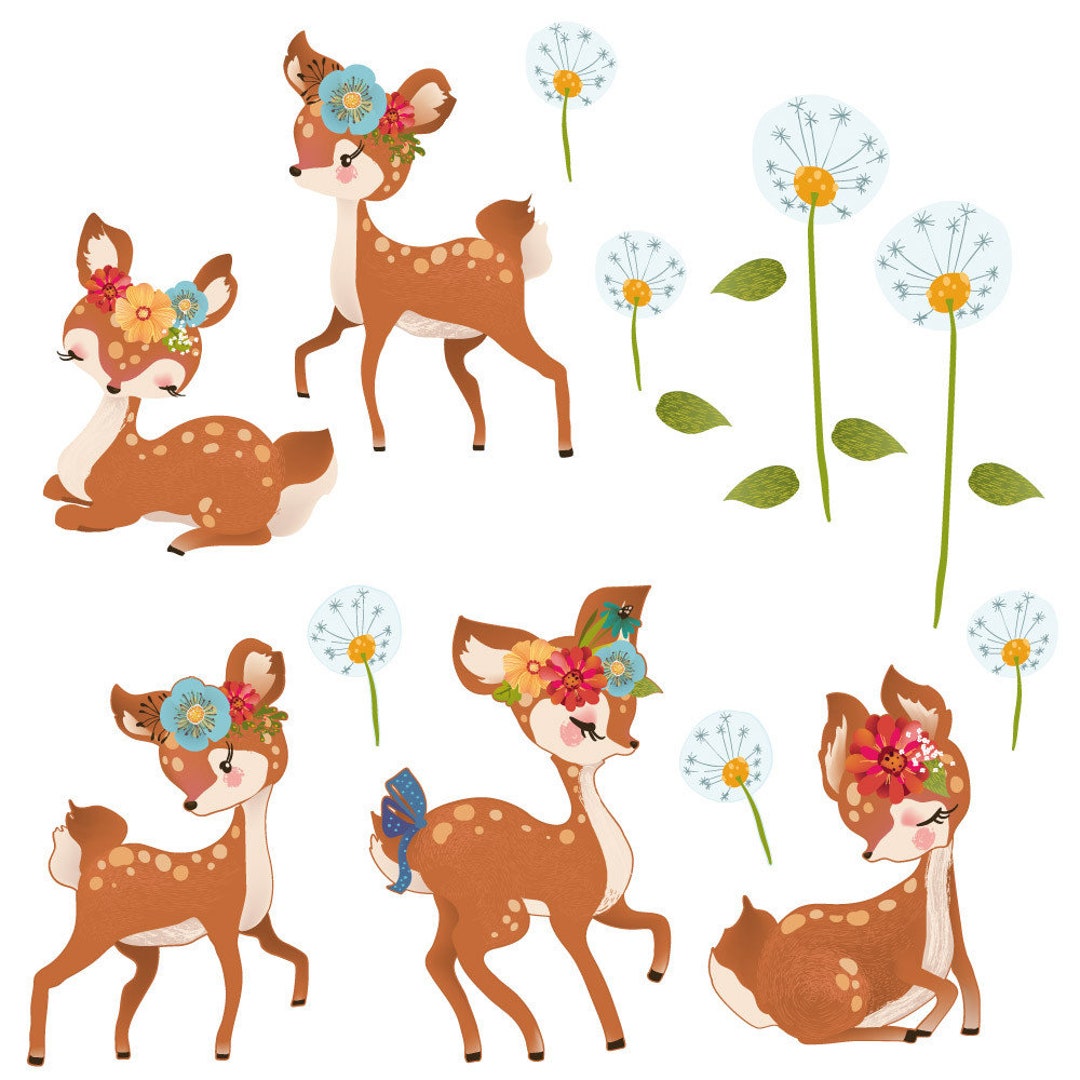 Deer and Flowers Stickers. Wall Stickers. Children's Room Wall ...