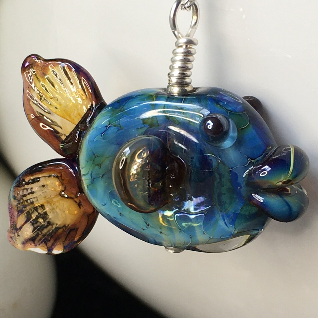 Deep Blue Sea Glass Fish Pendant on Silver Chain Necklace - Etsy