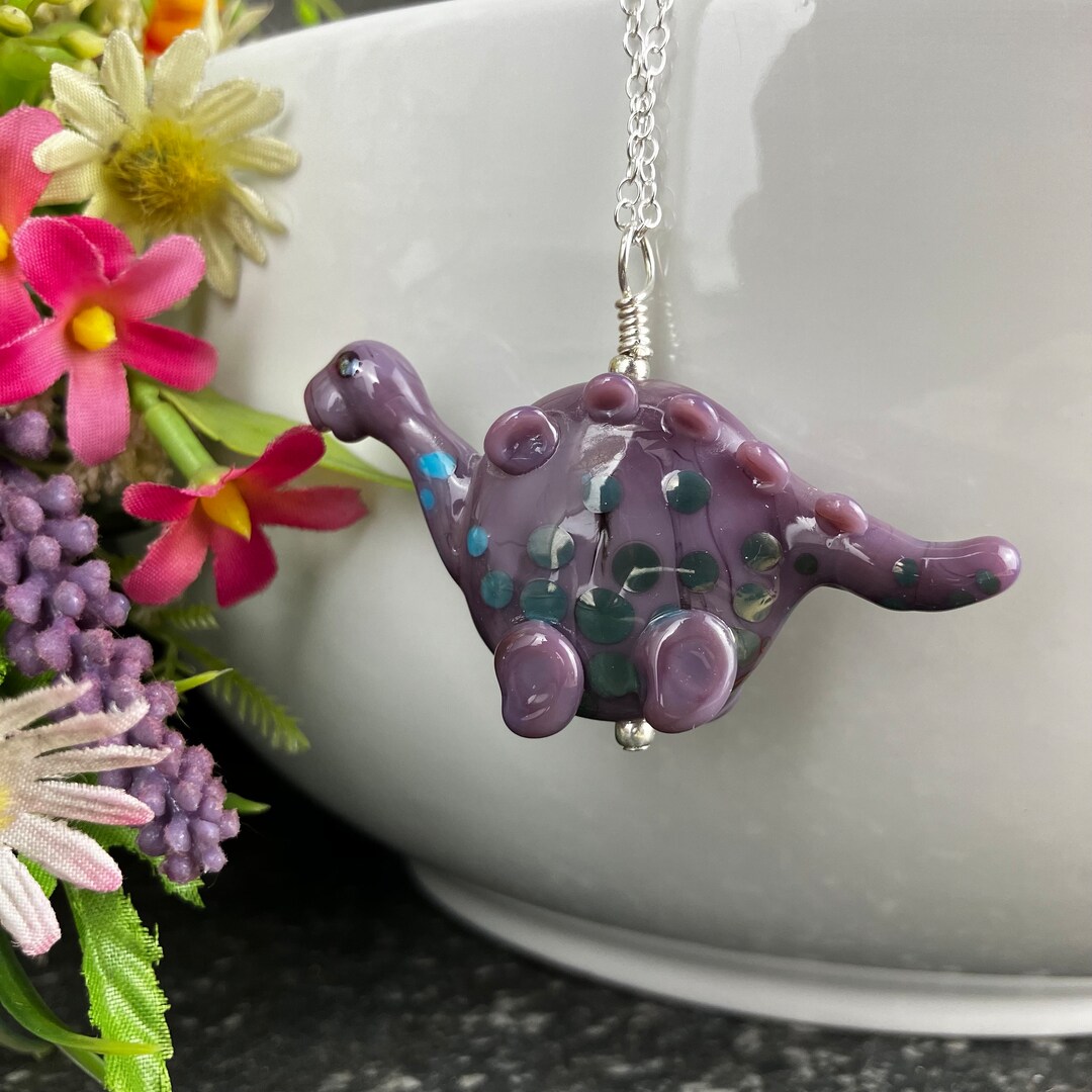 Megasaurus Purple Dinosaur Glass Pendant on Sterling Silver Chain - Etsy