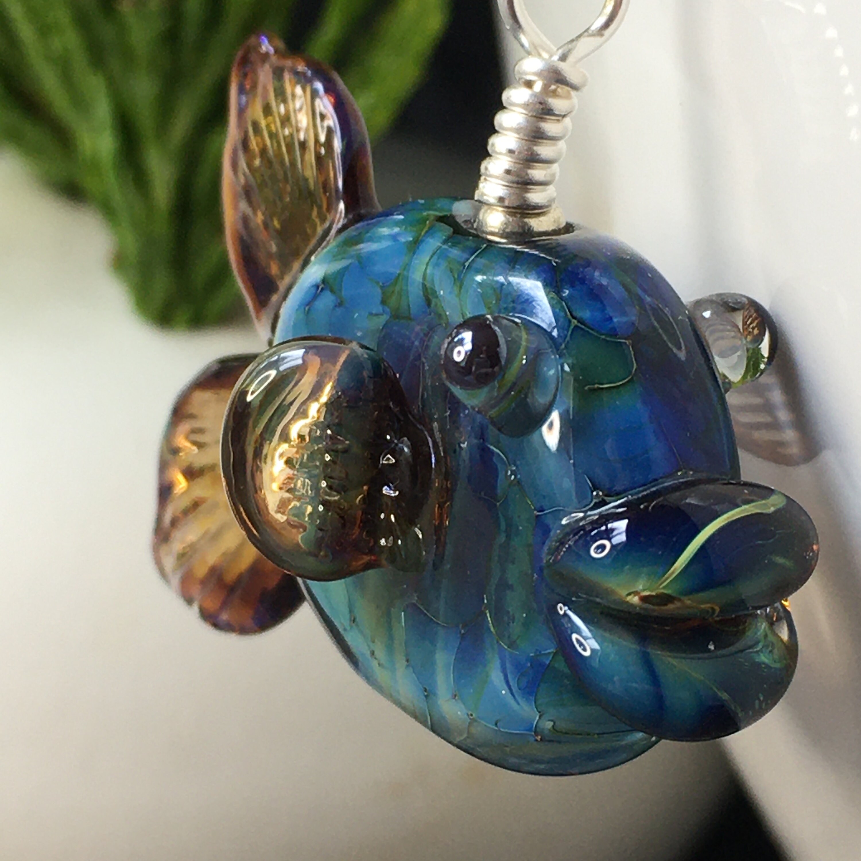 Deep Blue Sea Glass Fish Pendant on Silver Chain Necklace - Etsy