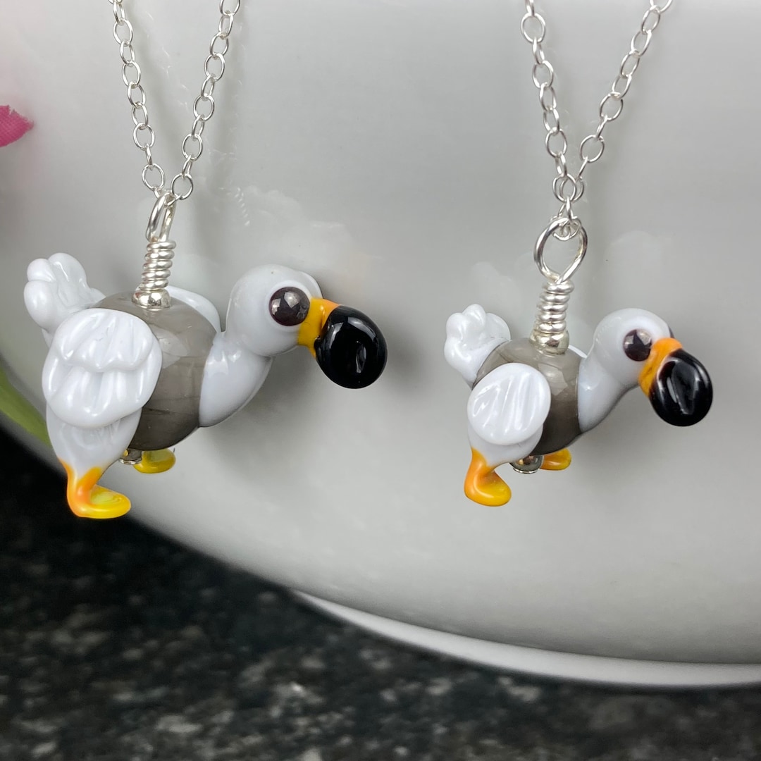 Dodo Glass Pendant on Sterling Silver Chain Necklace (2 Sizes of Dodo ...