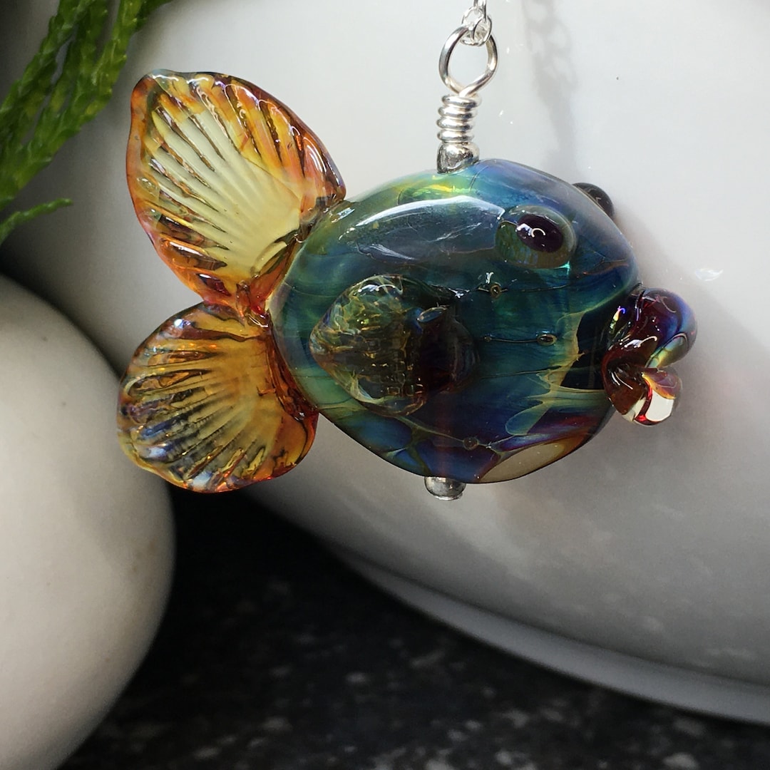 Tropical Sea Glass Fish Pendant on Silver Chain Necklace - Etsy