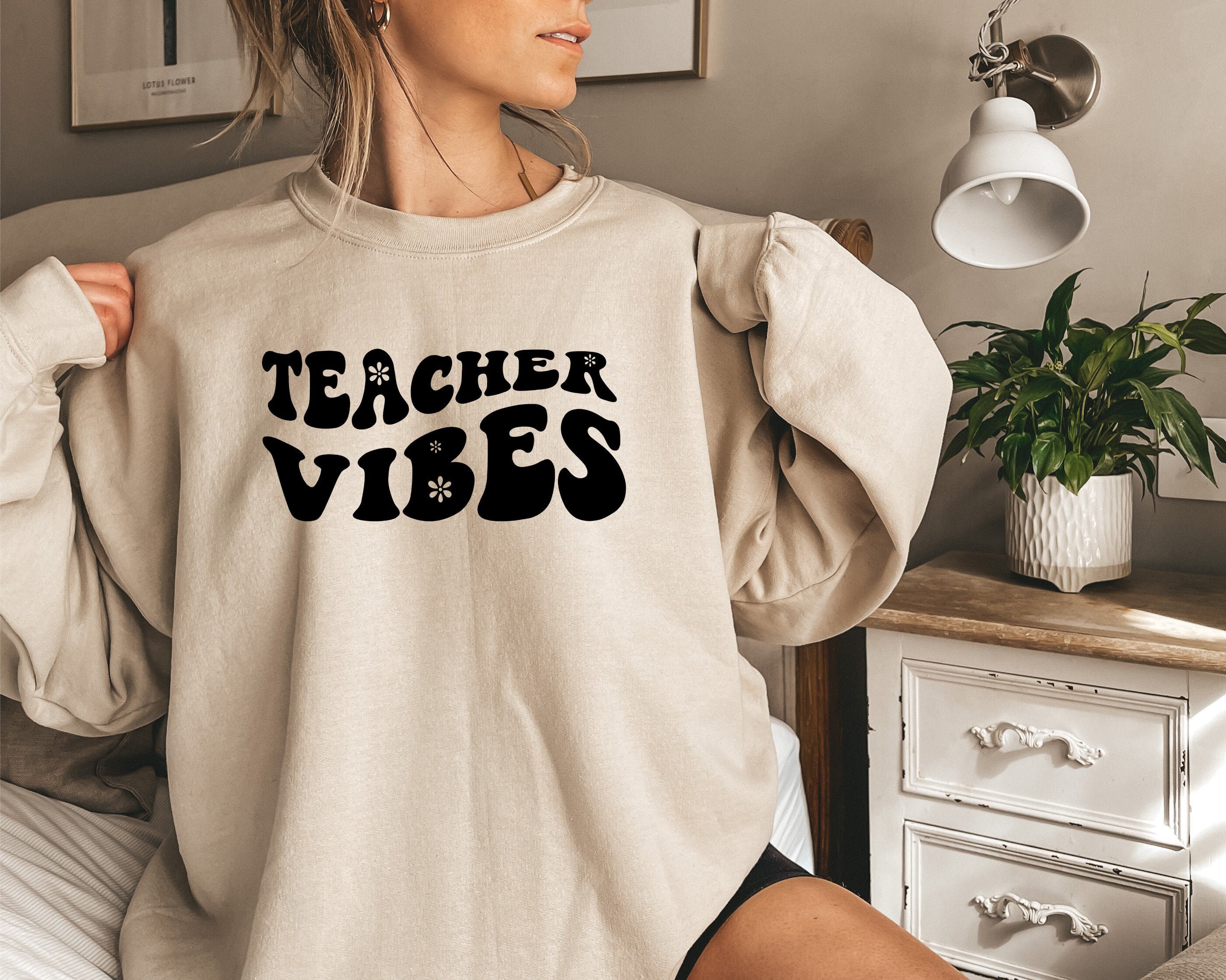 Teacher Vibes Retro Teacher Sweatshirt Back To School Cute Etsy