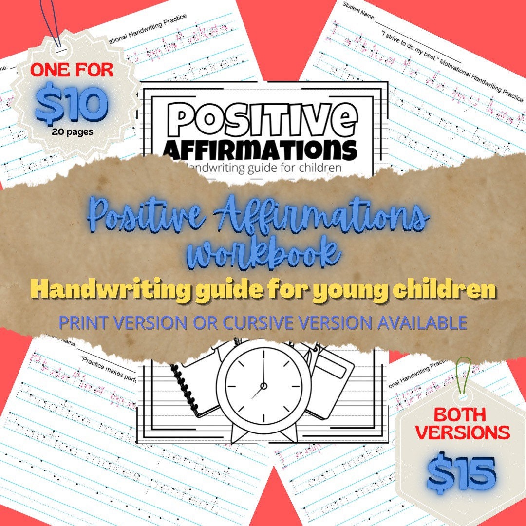 Positive Affirmations Handwriting Workbook | Printable | Children ...
