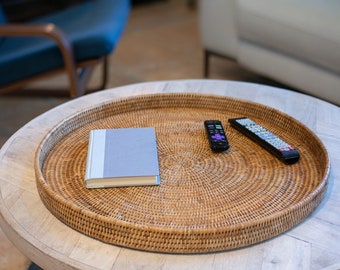 Oversized Round Ottoman Tray, Solid Wood Tray, Decorative Tray, Round ...