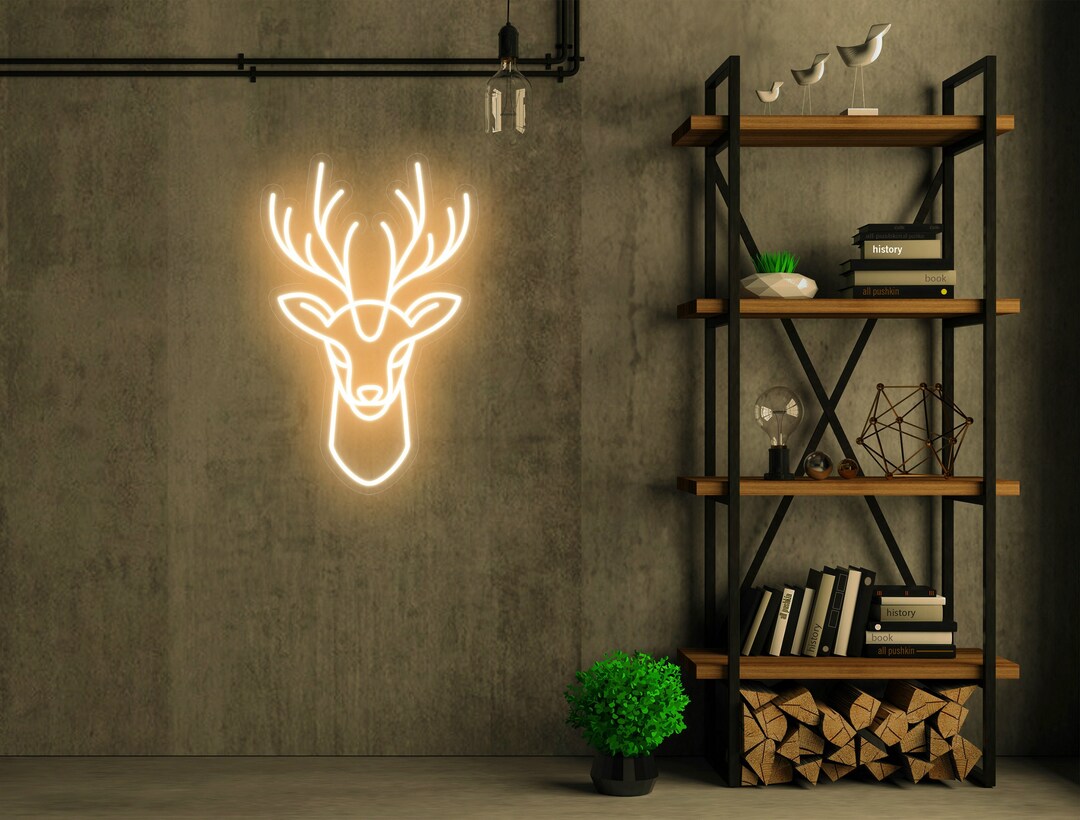 Deer Stag Head Neon Sign, Custom Outdoor Animal Merry Christmas Led ...