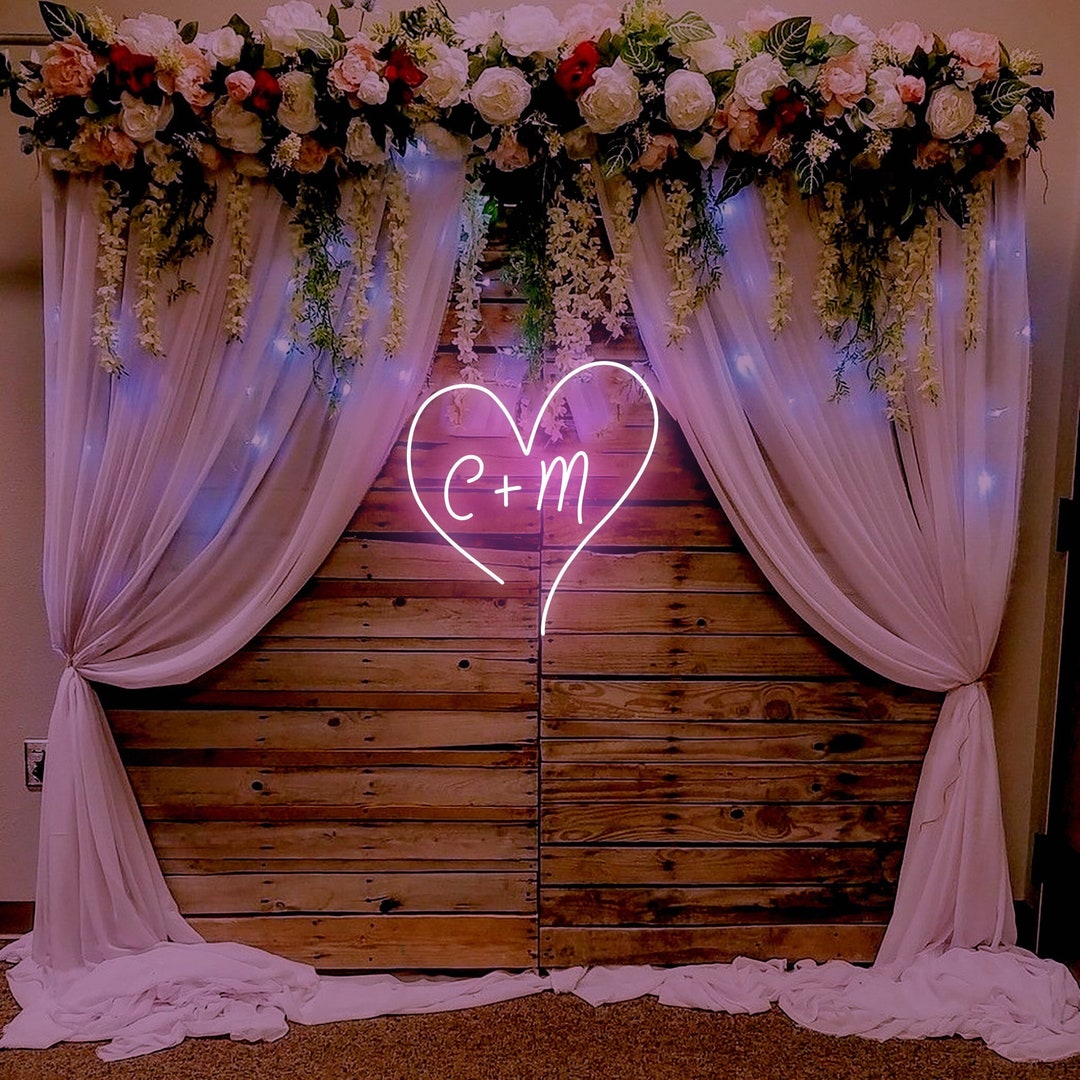 Custom Wedding Initials Neon Sign, Wedding Heart With Initials Neon ...
