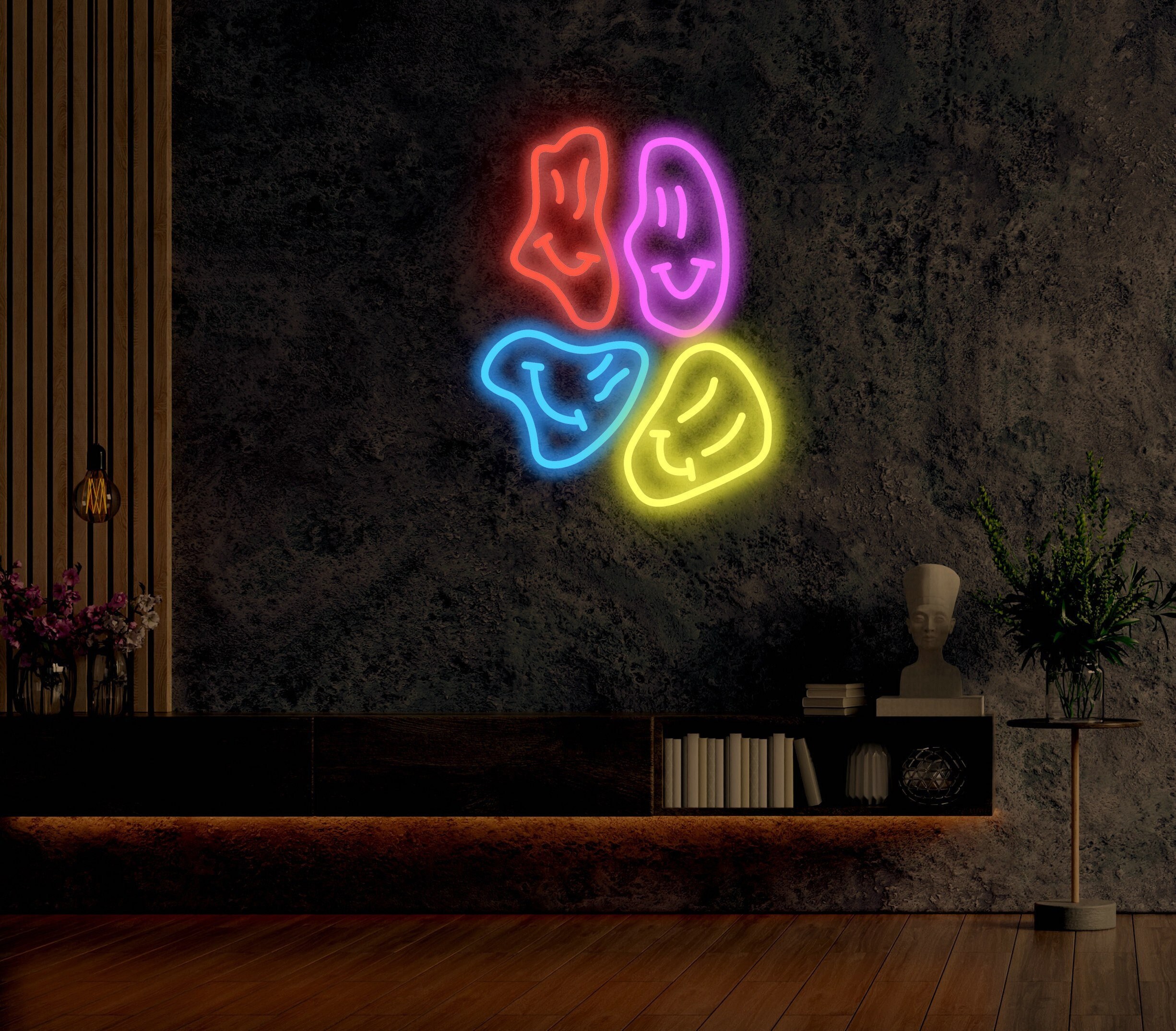 Multi Color Distorted Smile Face Custom Smiley Wall Art - Etsy