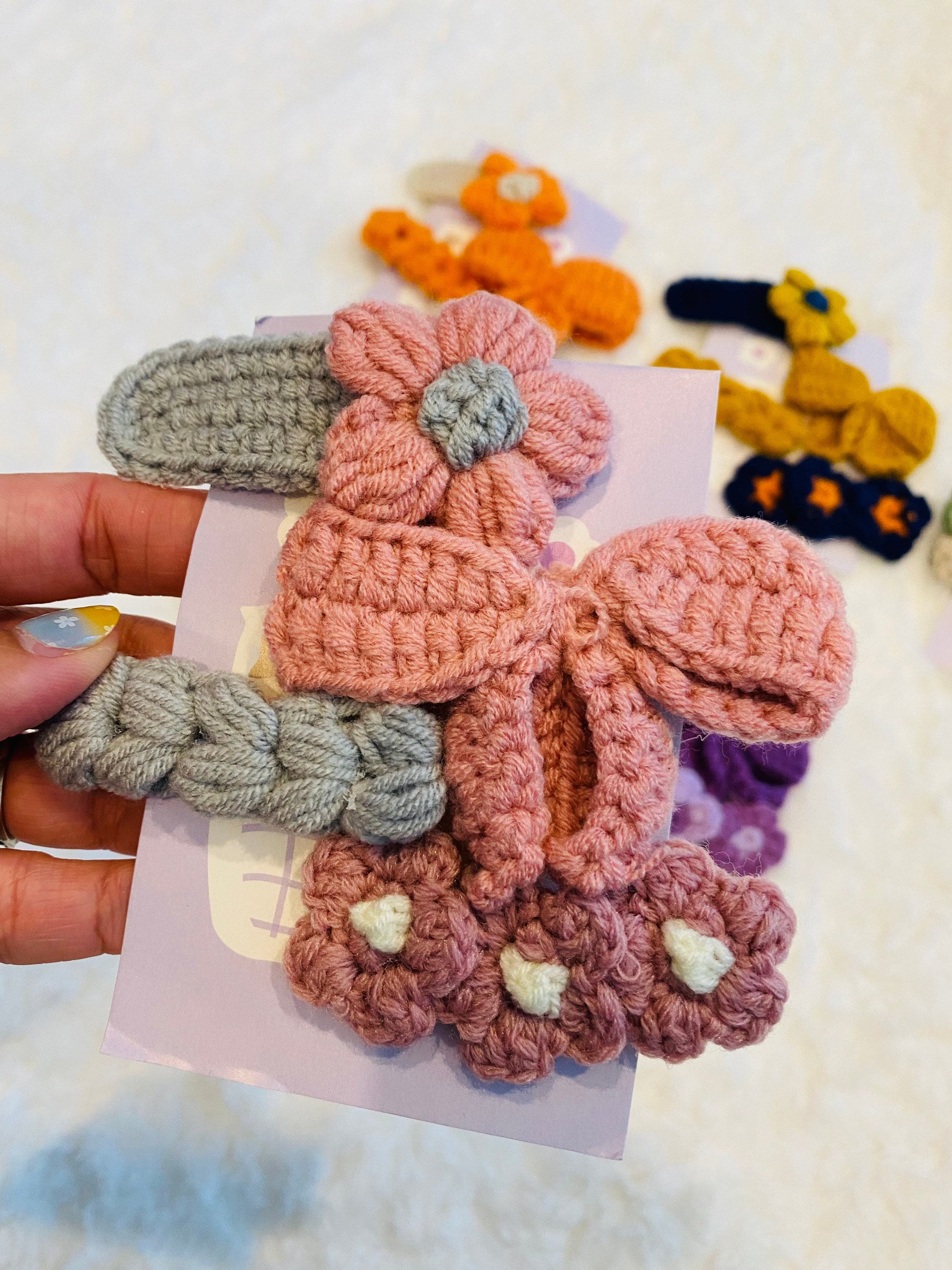 Set of 4 Unique Simple Handmade Hair Clips, Crochet Hair Clips ...