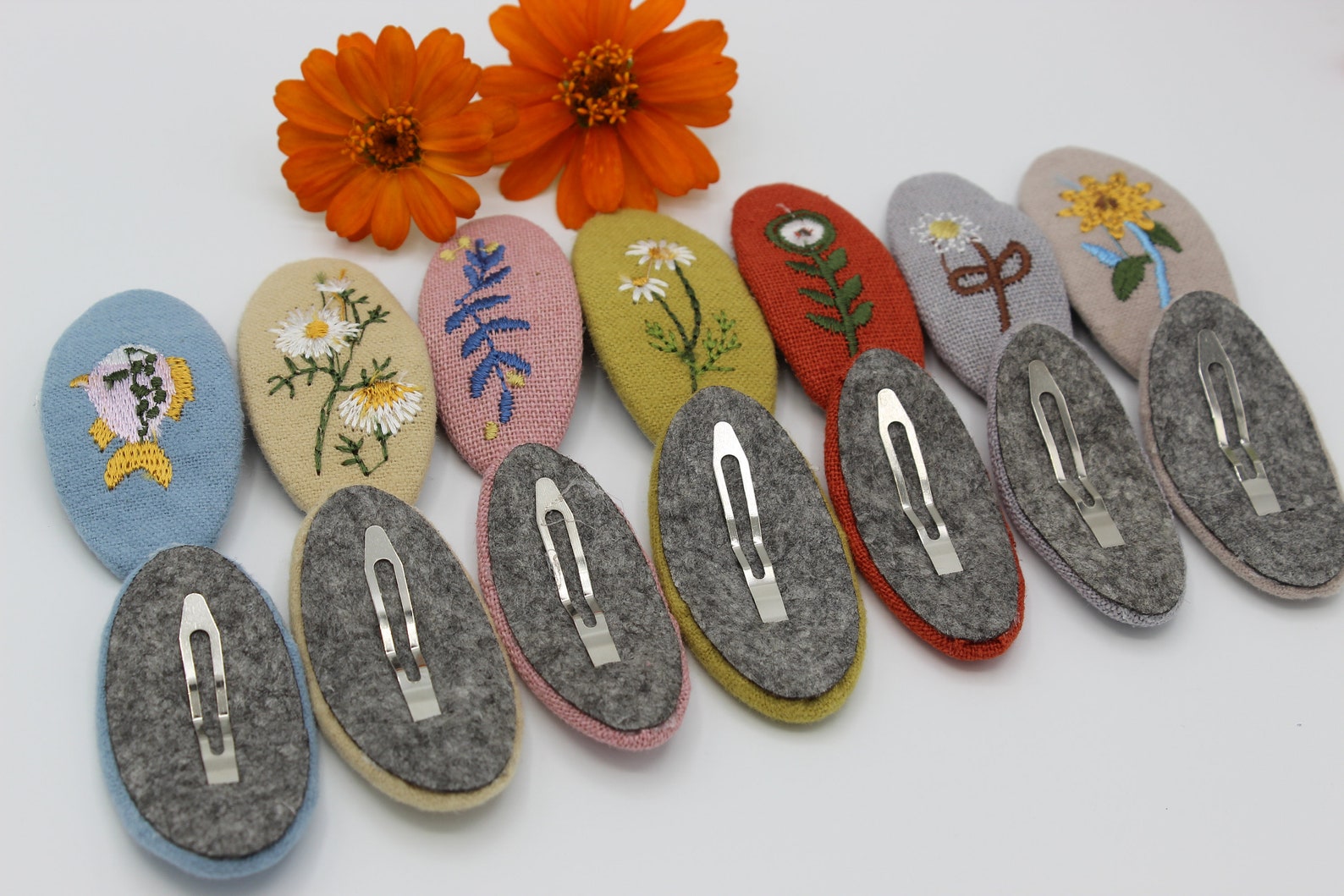 Set of 7 Unique Simple Handmade Hair Clips Linen Embroidered - Etsy