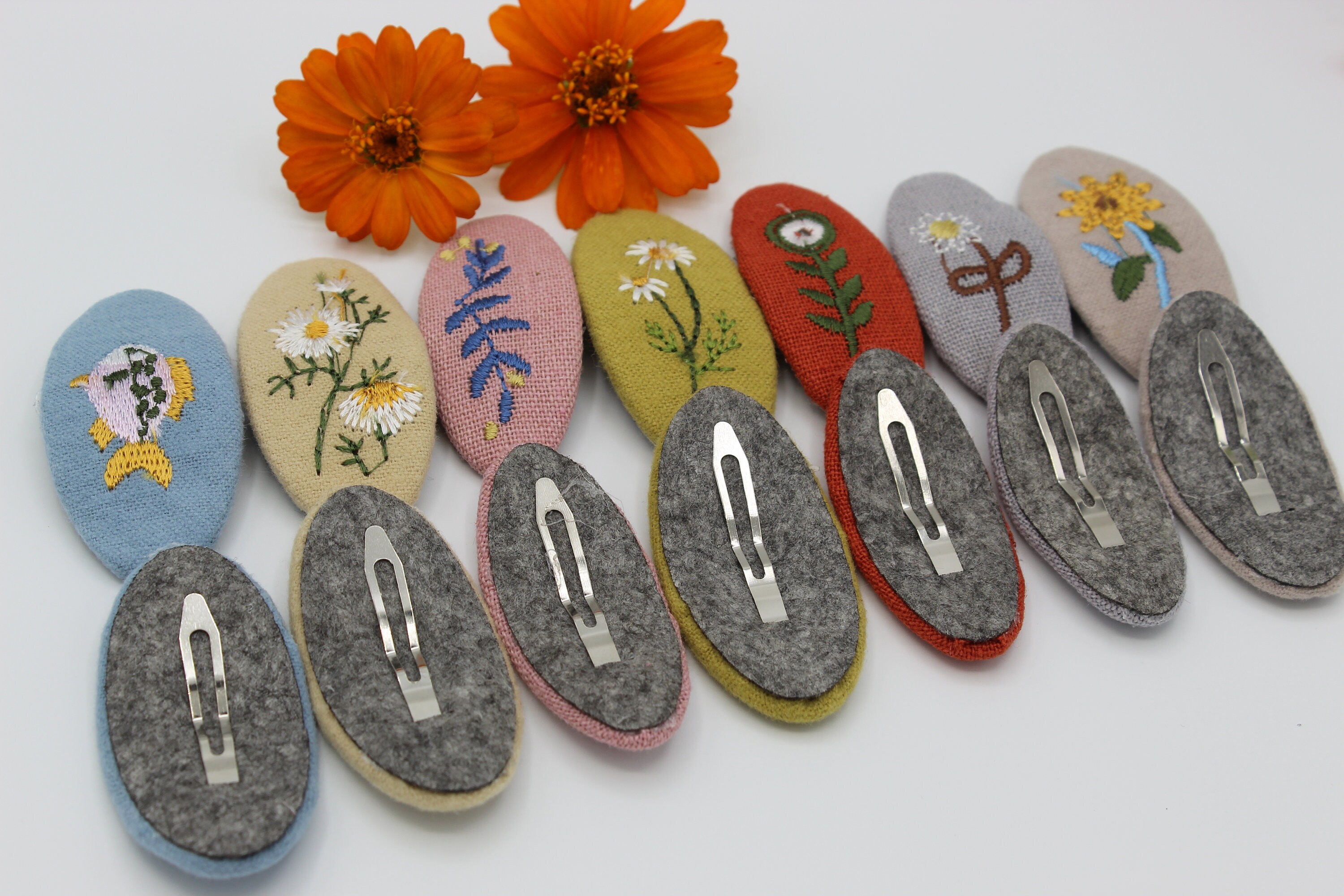 Set of 7 Unique Simple Handmade Hair Clips Linen Embroidered - Etsy