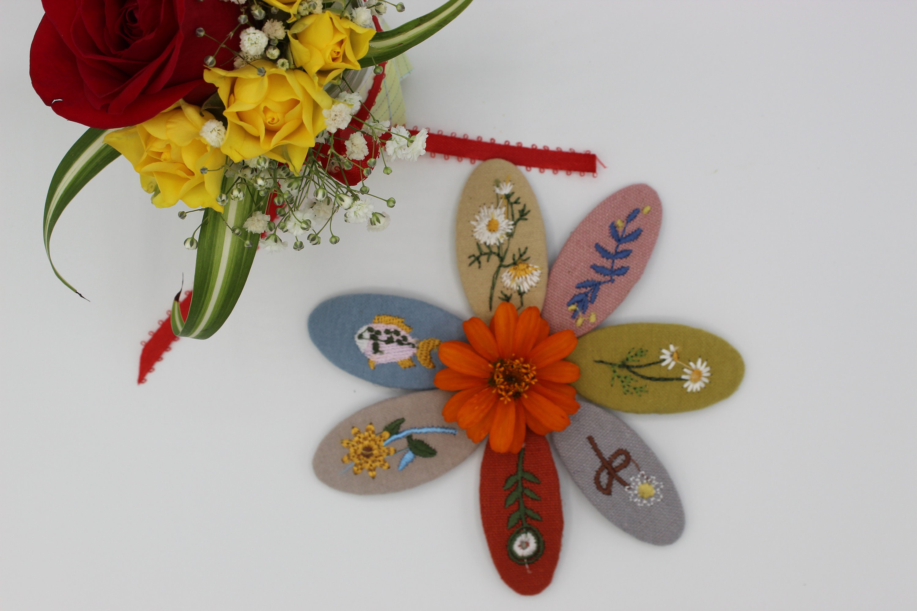 Set of 7 Unique Simple Handmade Hair Clips Linen Embroidered - Etsy