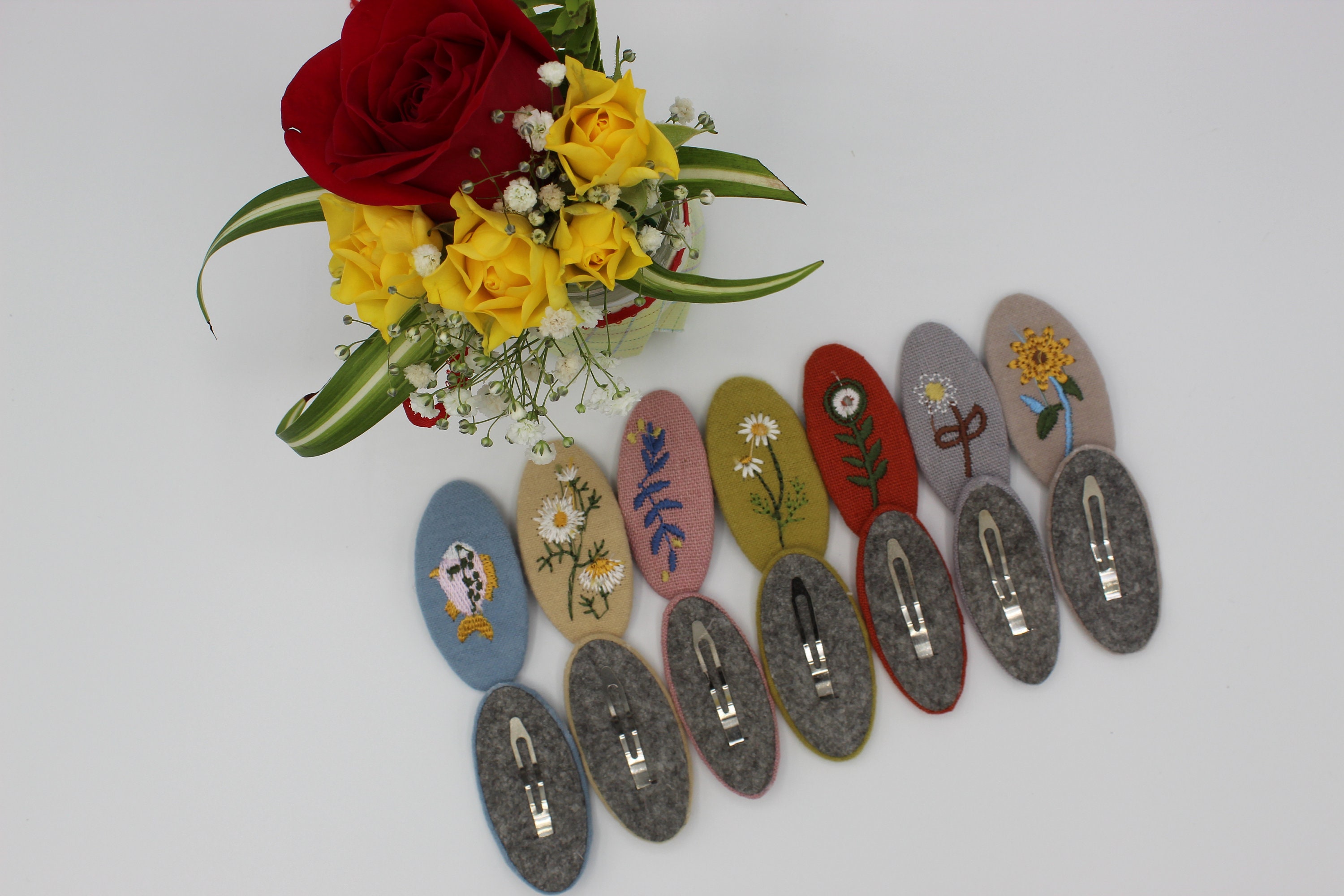 Set of 7 Unique Simple Handmade Hair Clips Linen Embroidered - Etsy