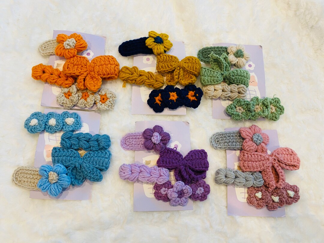 Set of 4 Unique Simple Handmade Hair Clips, Crochet Hair Clips ...