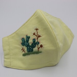 Unique Cactus Hand Embroidered Linen Face Mask, Washable Reusable ...