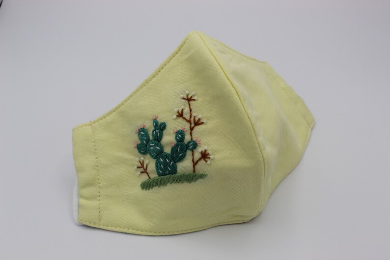 Unique Cactus Hand Embroidered Linen Face Mask Washable - Etsy