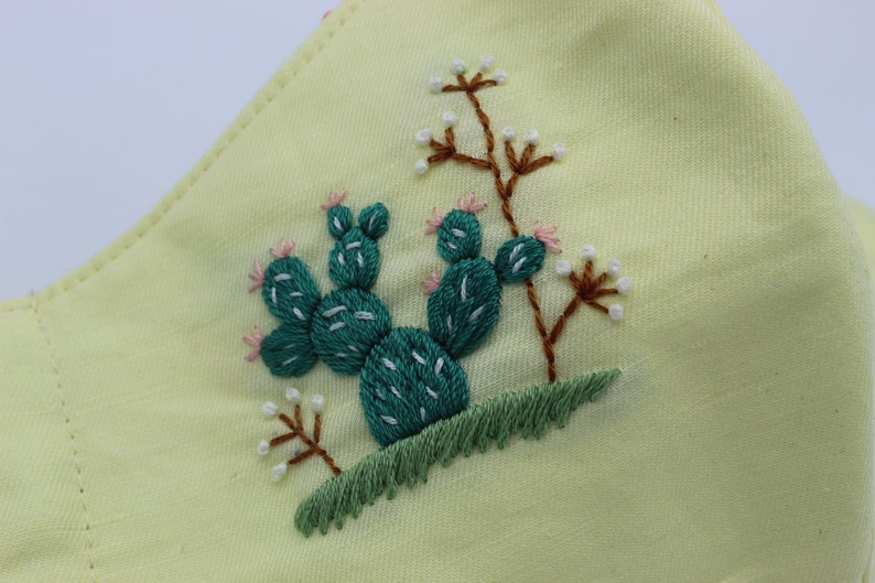 Unique Cactus Hand Embroidered Linen Face Mask Washable - Etsy