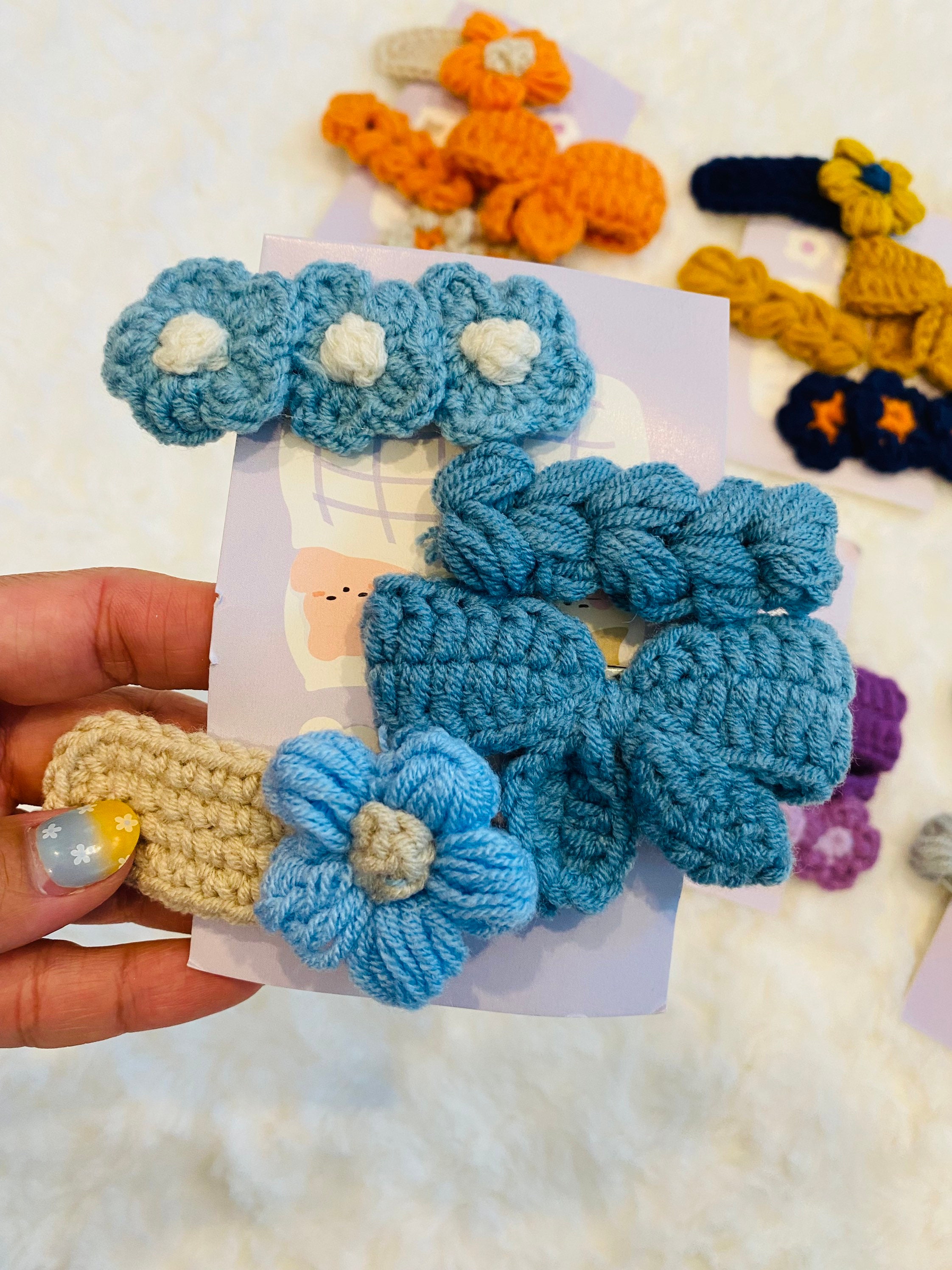 Set of 4 Unique Simple Handmade Hair Clips, Crochet Hair Clips ...
