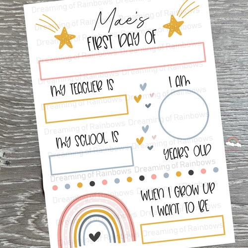 Rainbow Back to School Editable Board Rainbow First Day of - Etsy