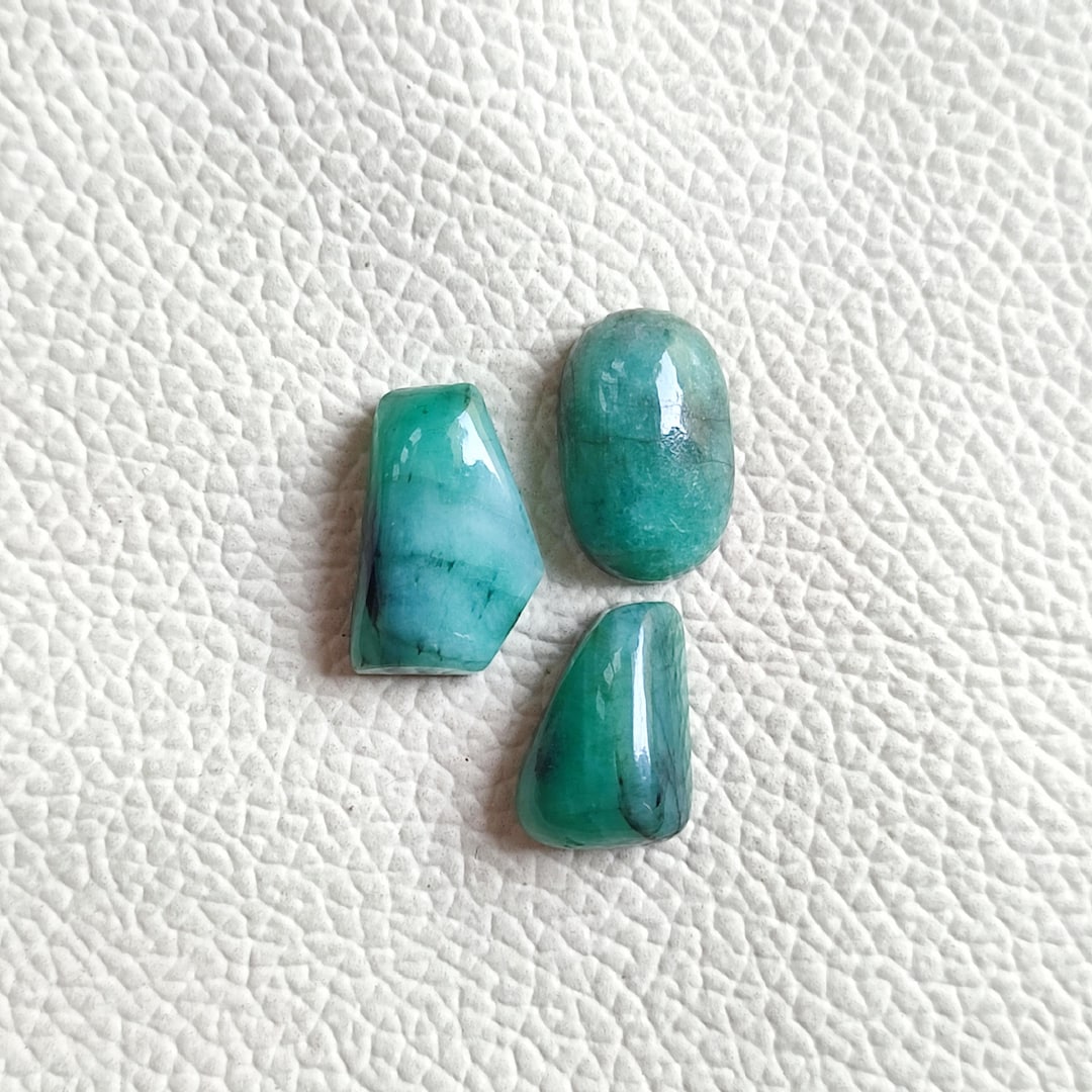 25.15 Cts Big Size Natural Hand Poilshed Precious Emerald Cabochon 3pcs ...