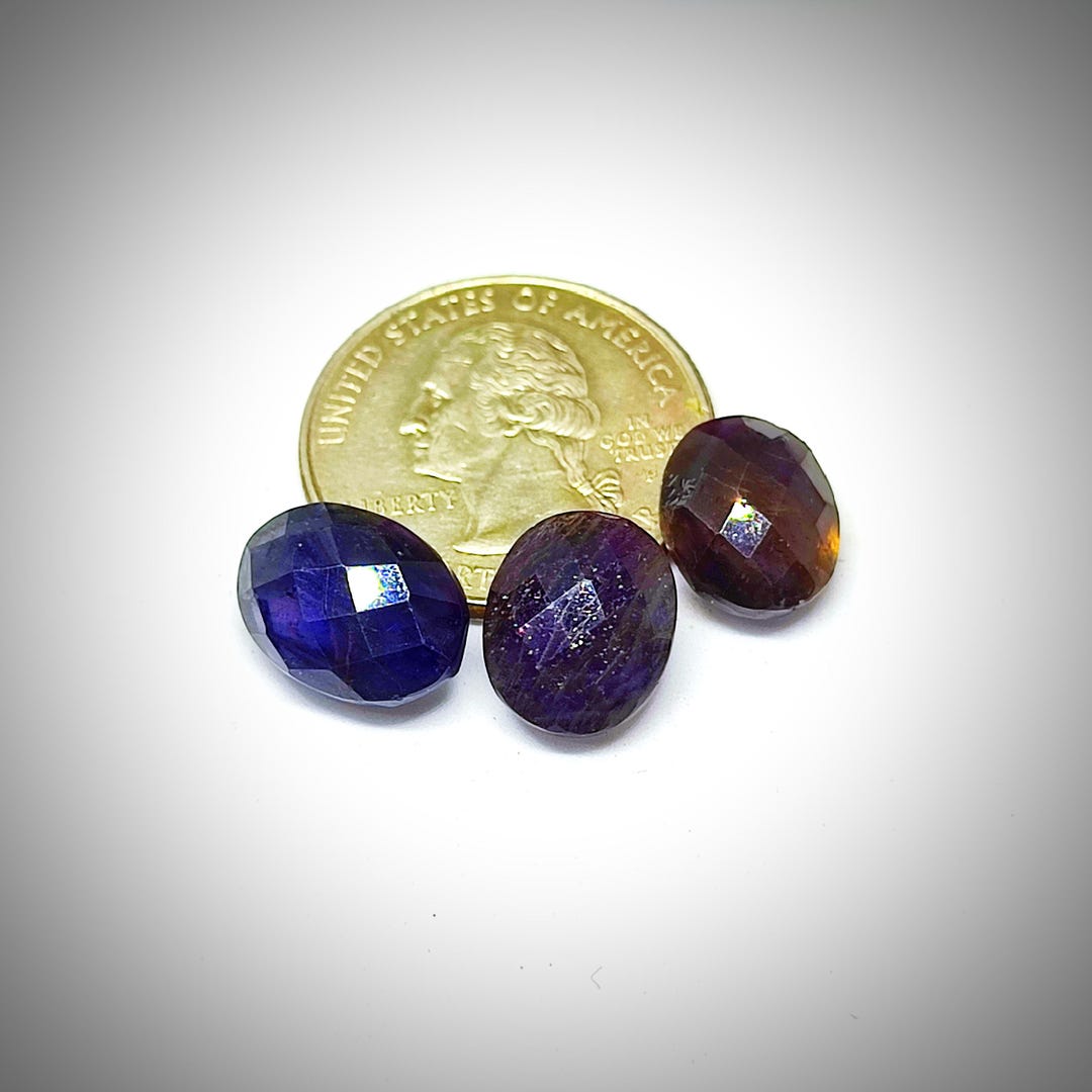 03pcs Full Lot of Natural Blue Iolite Sunstone Faceted Gemstone| Oval ...