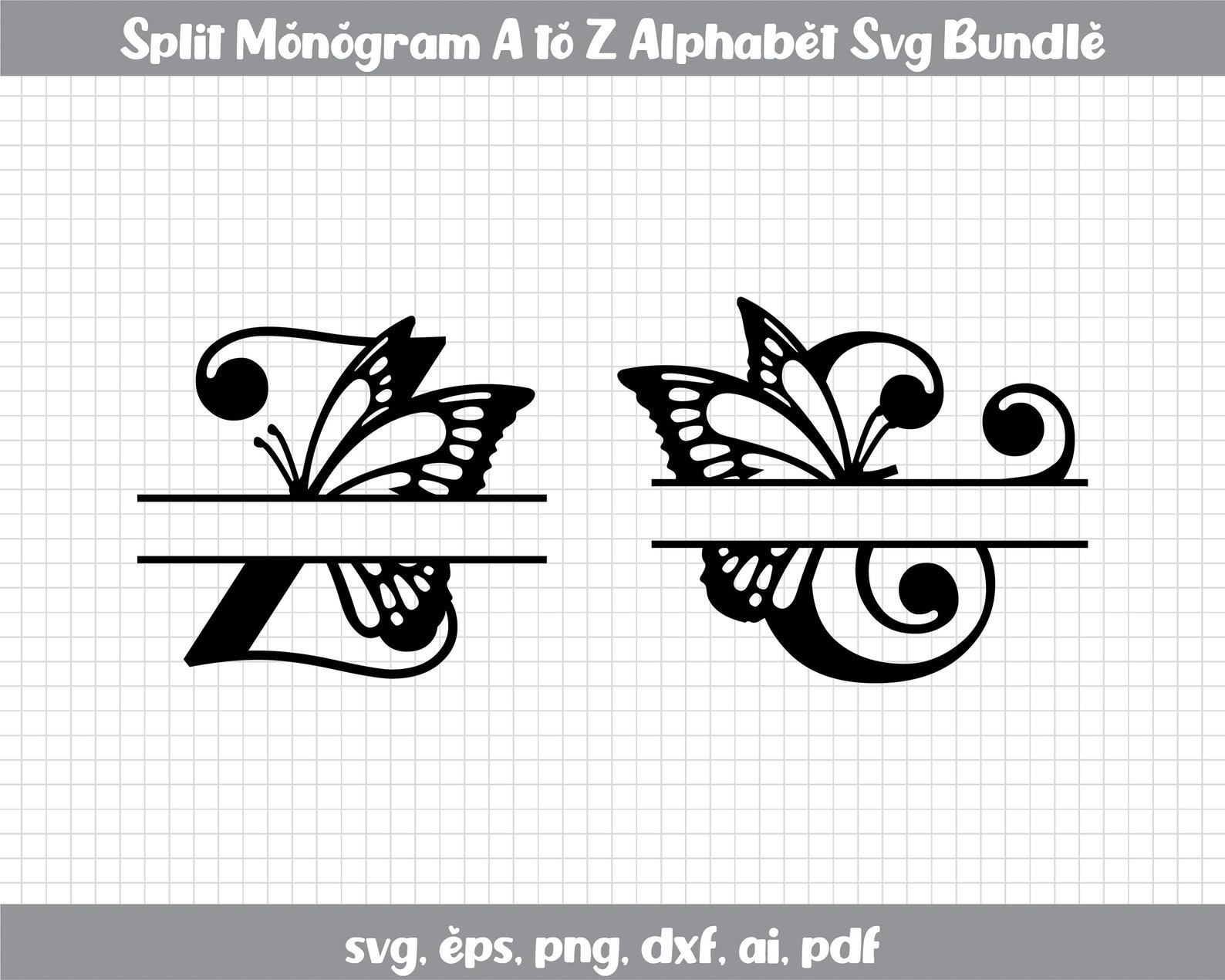 Butterfly Split Monogram SVG Alphabet / Butterfly Split - Etsy España