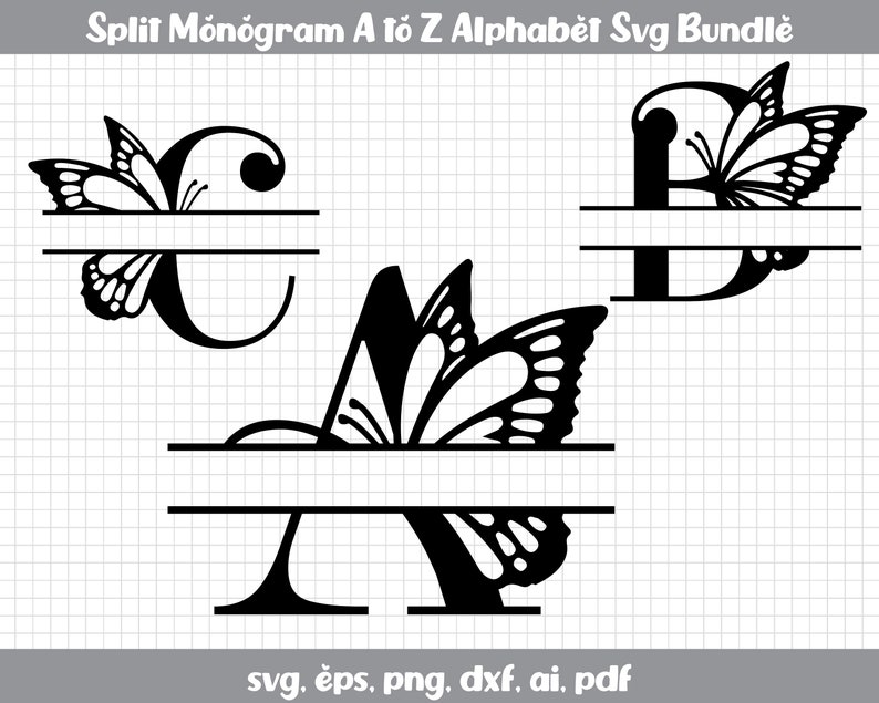 Butterfly Split Monogram SVG Alphabet / Butterfly Split | Etsy
