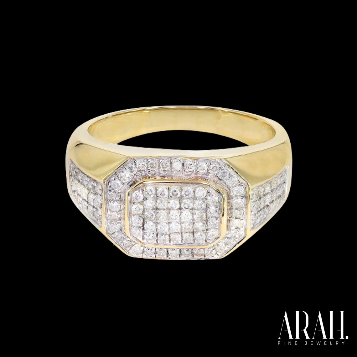 Diamond Pave Ring for Rappers 925 Silver Yellow Gold Plated - Etsy