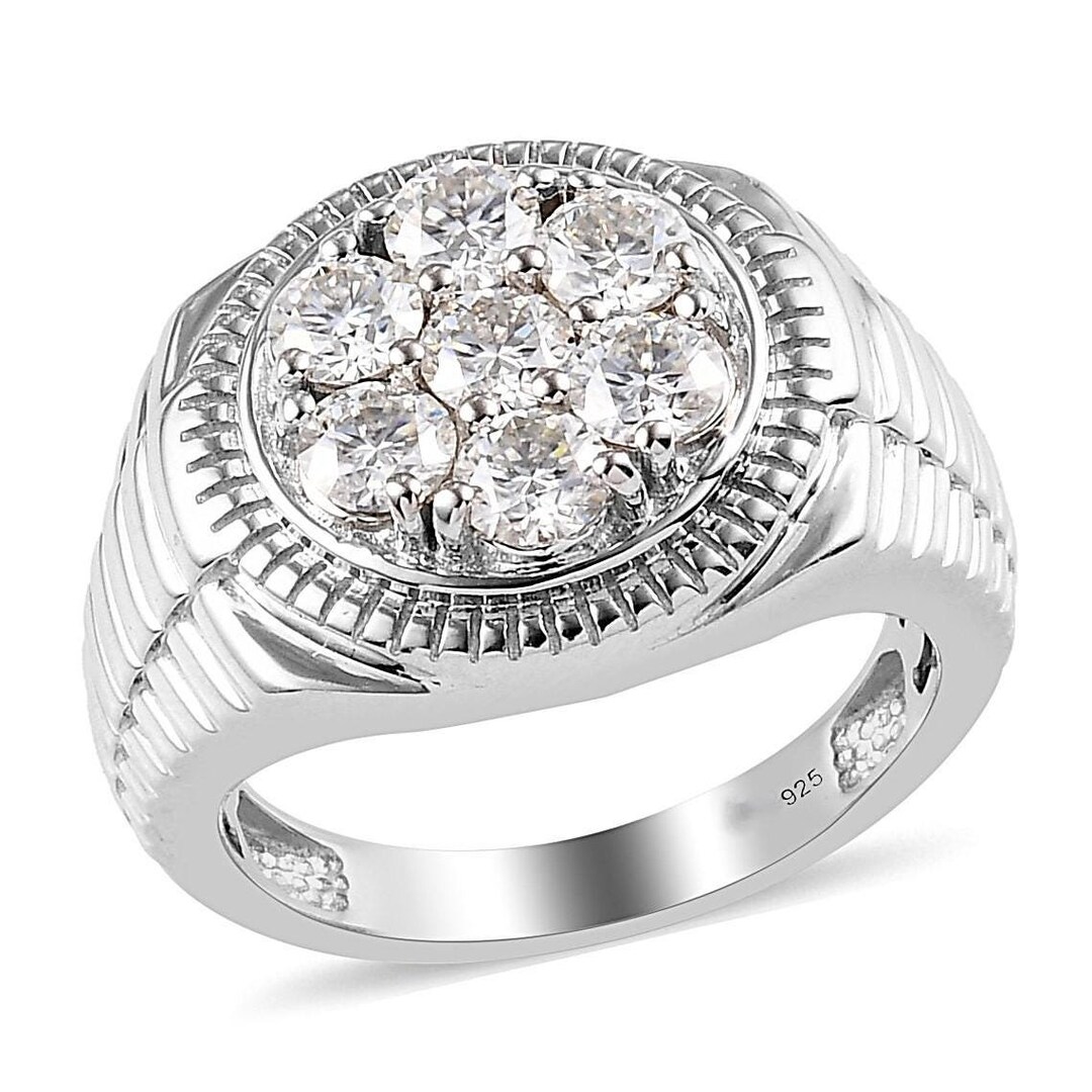 MENS DIAMOND RING, Railroad Ring, Round Rolex Style Ring, Mens Modern ...