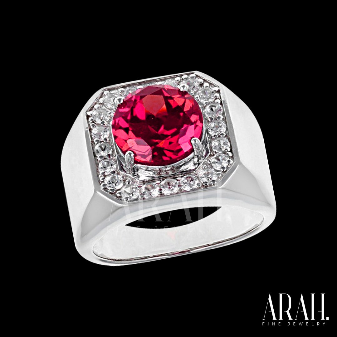 Mens Ruby Ring, Round Ruby Signet Ring, Ruby Signet Ring, Red Stone ...